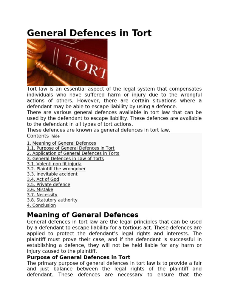 General Defences in Tort Law Explained | PDF | Tort | Damages
