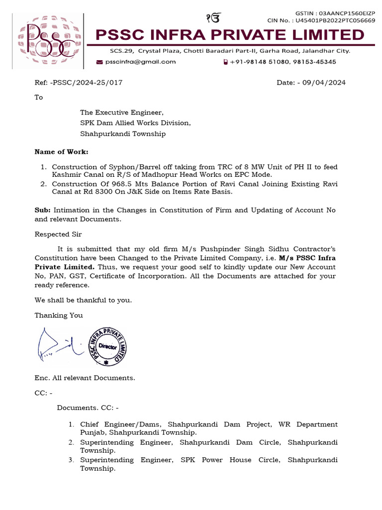 Letter SPK 9.4.24 PSSC Infra | PDF | Taxes | Government Finances