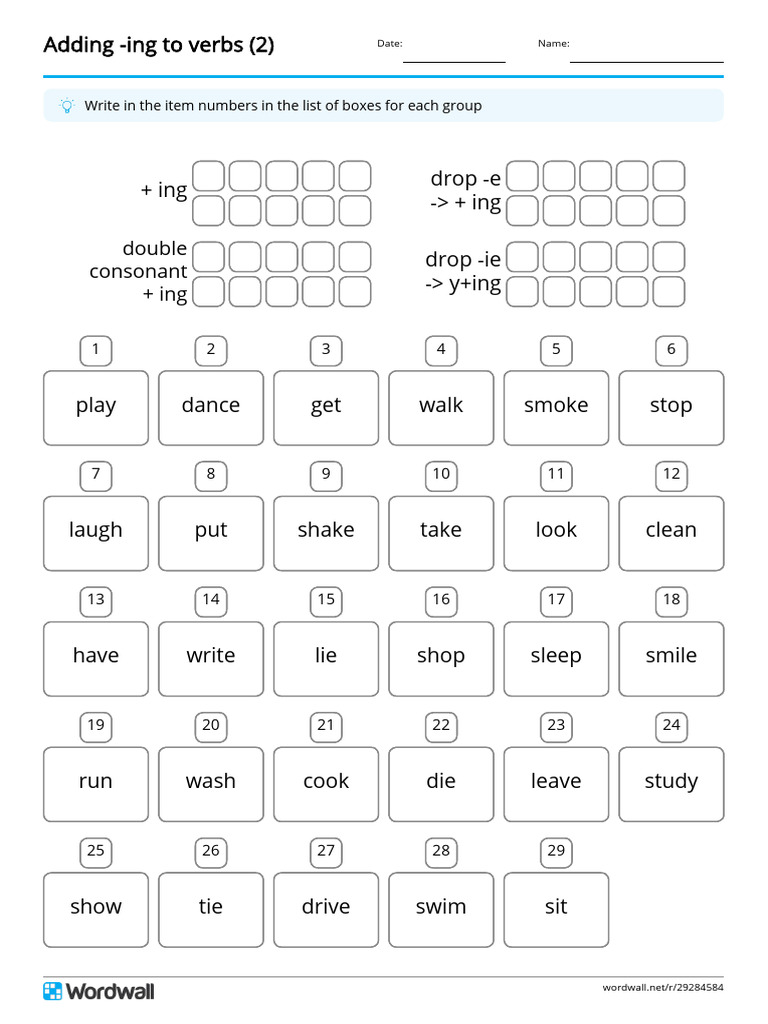 adding-ing-to-verbs-2-group-sort | PDF