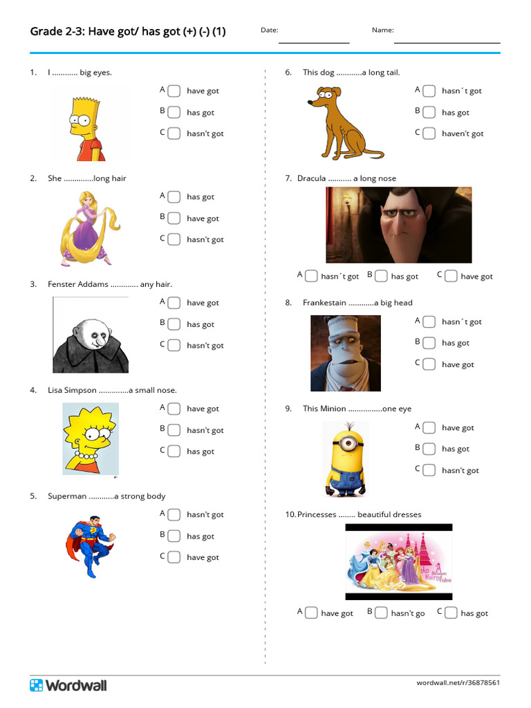 Grade 2 3 Have Got Has Got 1 Quiz | PDF | The Simpsons | Television ...