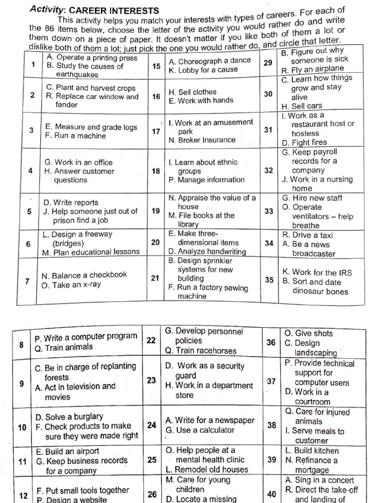 Career Interests Evaluation | PDF