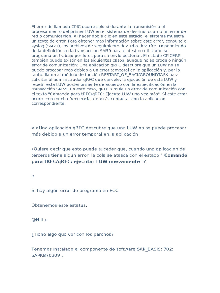 Comando A TRFC QRFC Volver A Ejecutar LUW | PDF