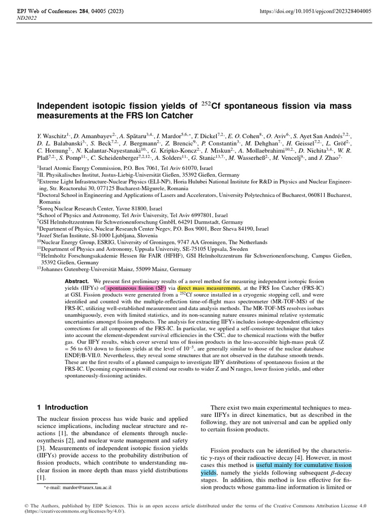 Independent Isotopic Fission Yields of 252Cf Spontaneous Fission Via ...