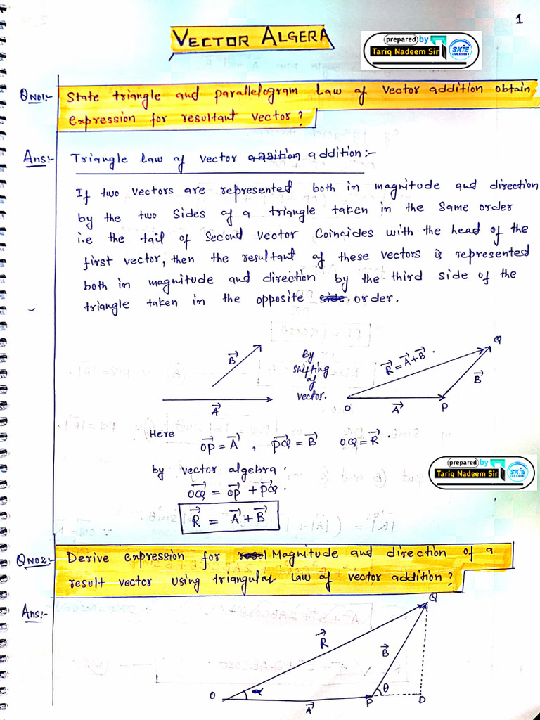 Vectors Full Chapter Notes Class 11th | PDF
