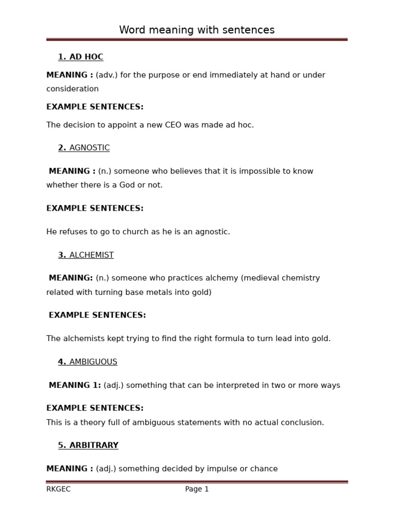 List of English Words With Meaning and Sentences | PDF | Alchemy ...