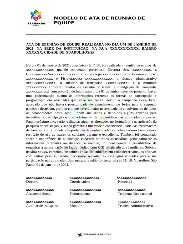 Modelo de Ata de reunião de equipe | PDF