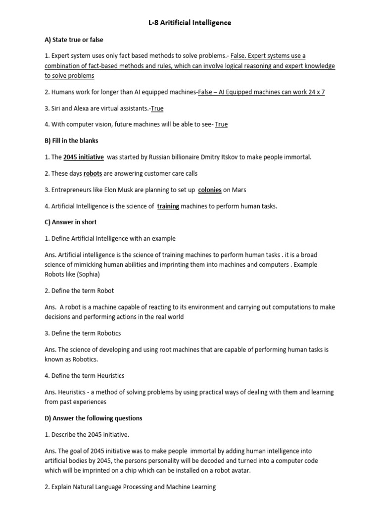 Class 7 AI Concepts and Answers | PDF | Artificial Intelligence ...