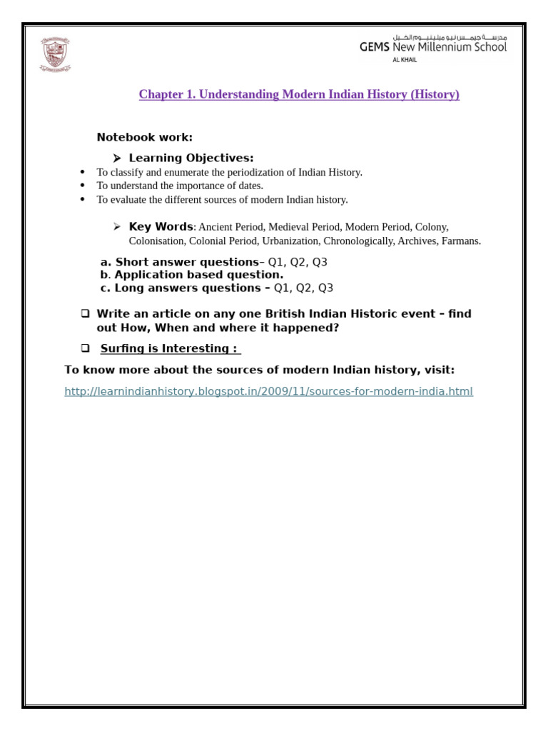 Modern Indian History Overview and Sources | PDF