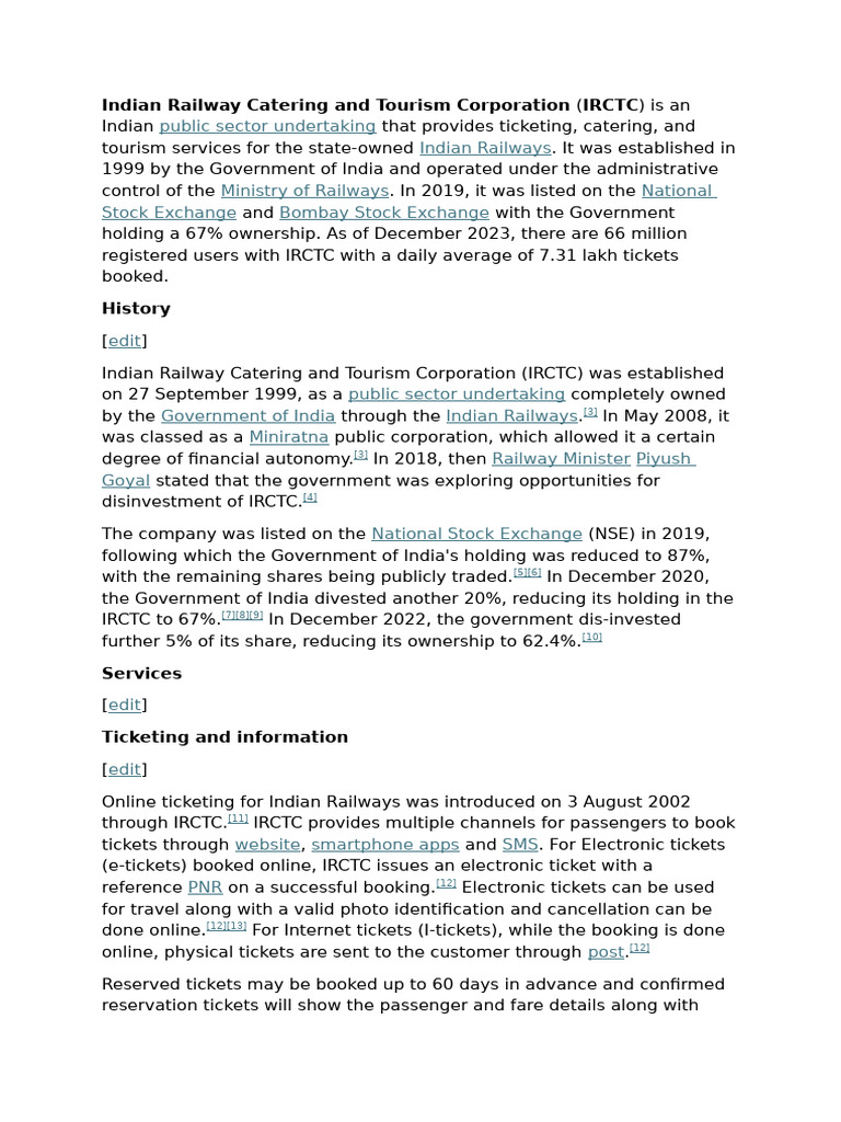 Overview of IRCTC and Its Services | PDF | Rail Transport