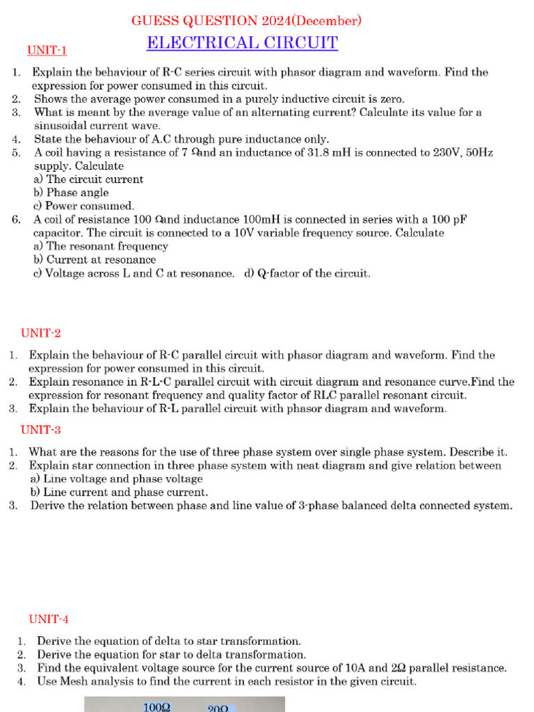 Circuit Guess 2024 (Odd) Exam Dec 2024 | PDF