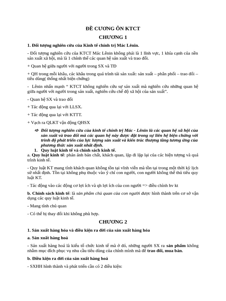 Đề Cương Ôn KTCT | PDF