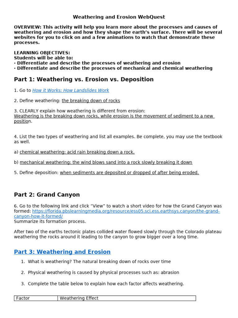 Weathering and Erosion Webquest | PDF | Weathering | Erosion