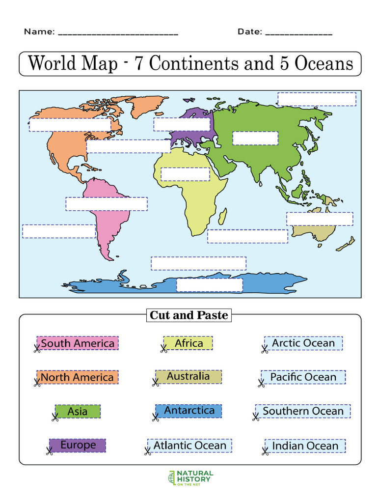 7 Continents and 5 Oceans Map Worksheet | PDF