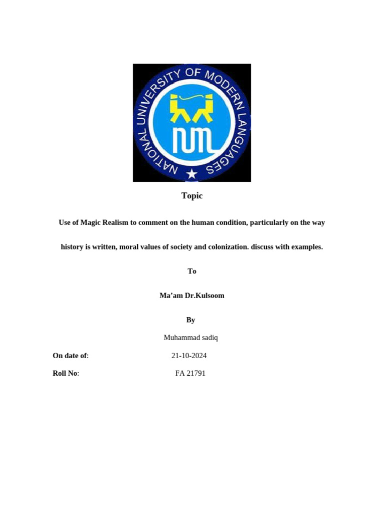 Assignment of PMF by M Sadiq.1. | PDF | Gabriel García Márquez | Narrative