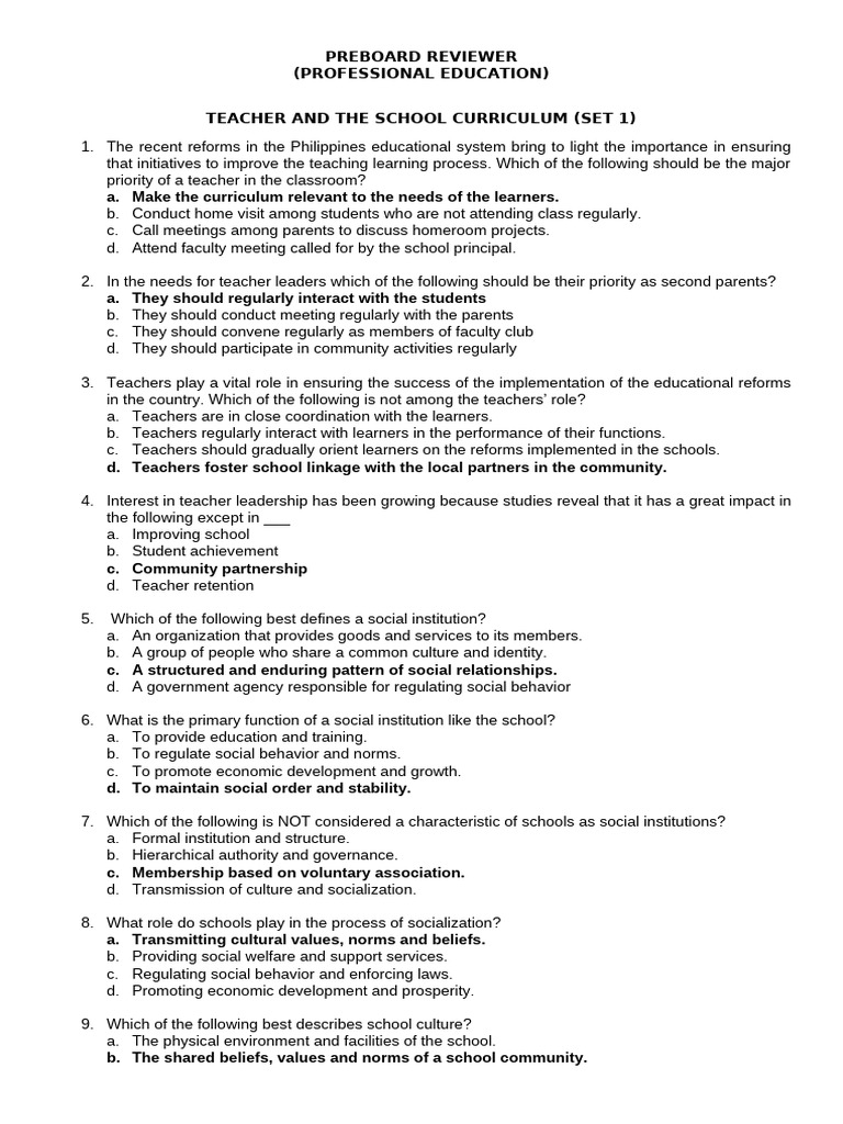 Preboard Revieweeeerrr | PDF | Educational Assessment | Leadership