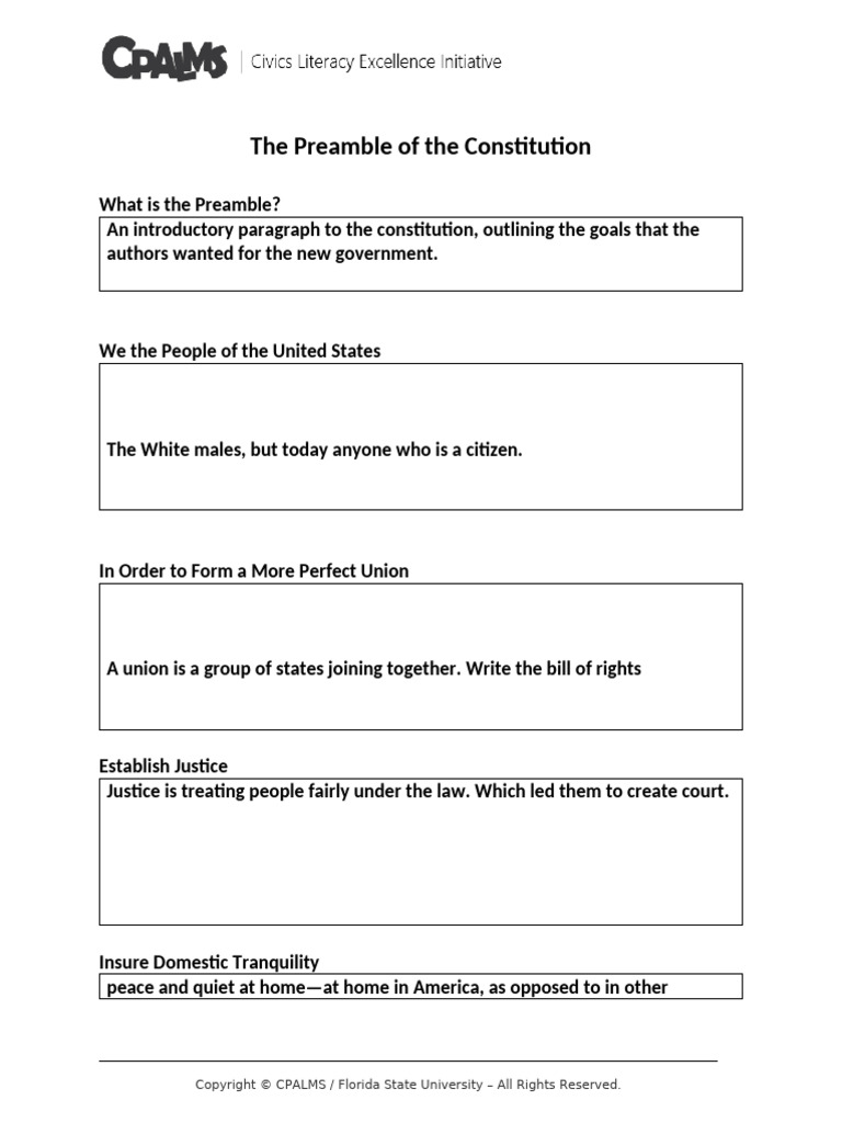 102224 - Preamble to the U.S. Constitution Notes | PDF