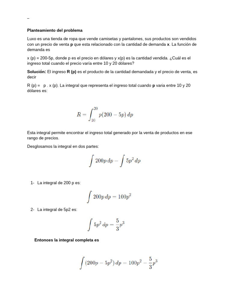 Integrales Planteamiento Del Problema Con Grafico | PDF