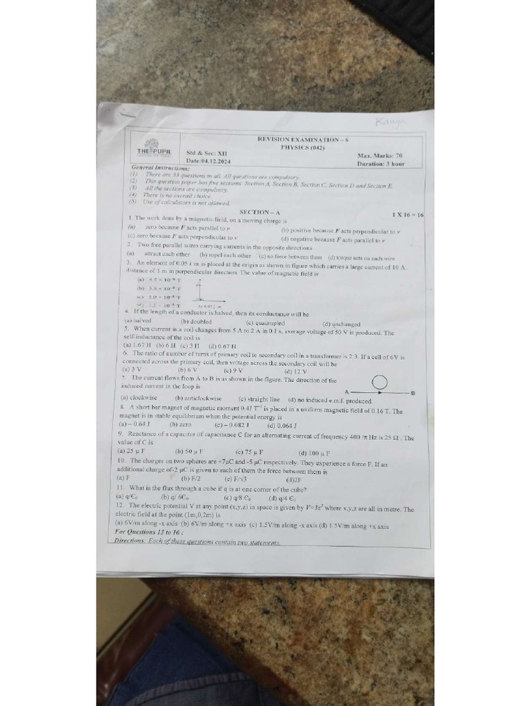 Physics Vol 01 QP | PDF