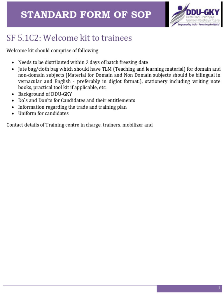 Trainee Welcome Kit Guidelines | PDF
