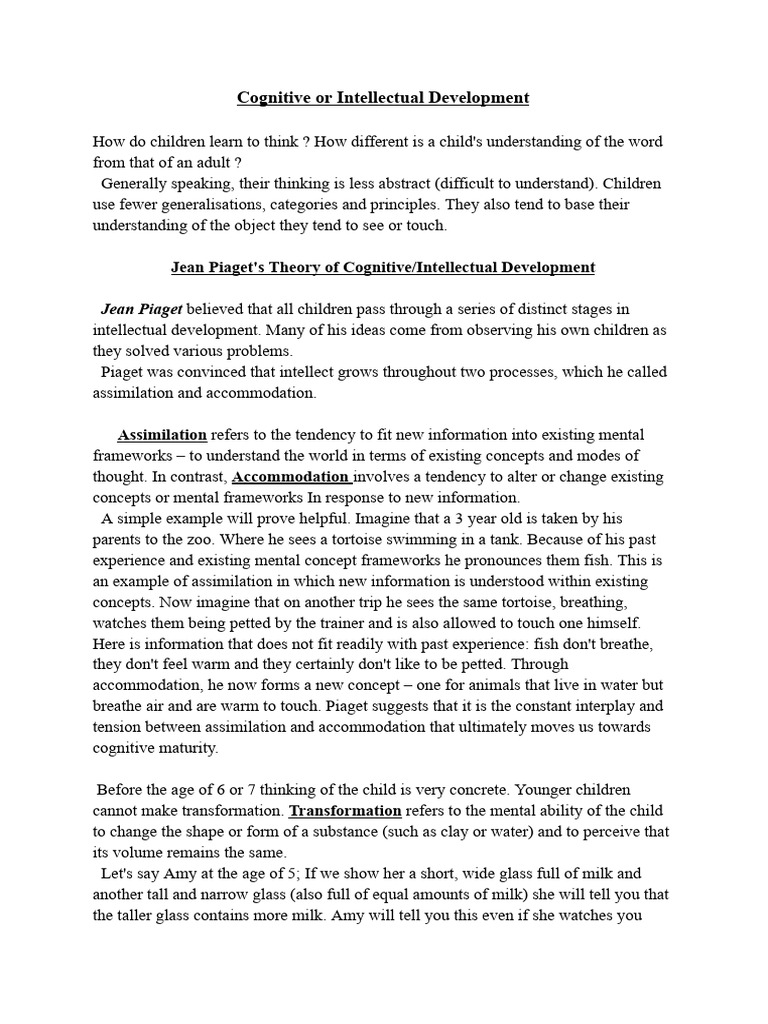 Piaget's Theory of Cognitive - Intellectual Development | PDF | Thought ...