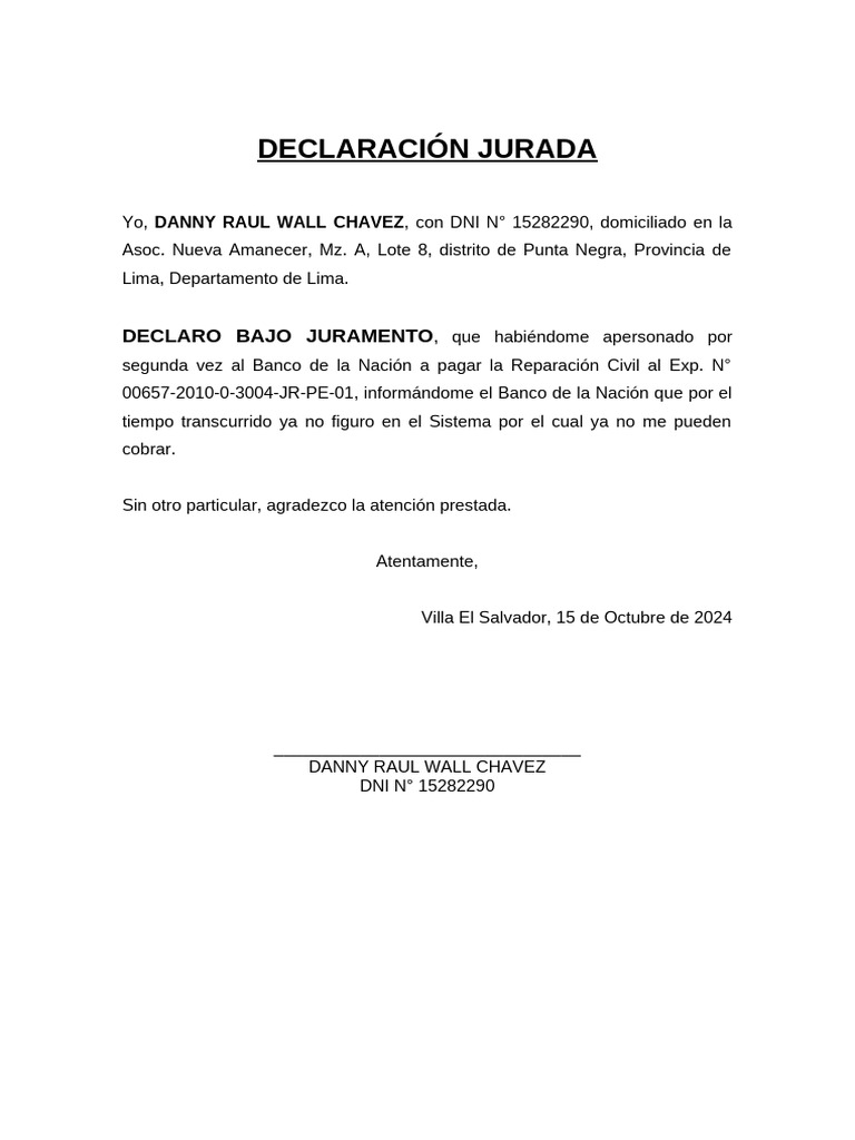 Declaración Jurada de Pago Civil | PDF