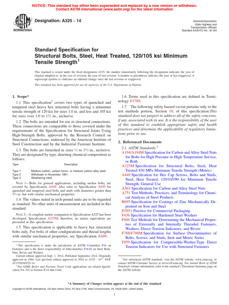 A325-Withdrawn 27995 | PDF | Screw | Steel