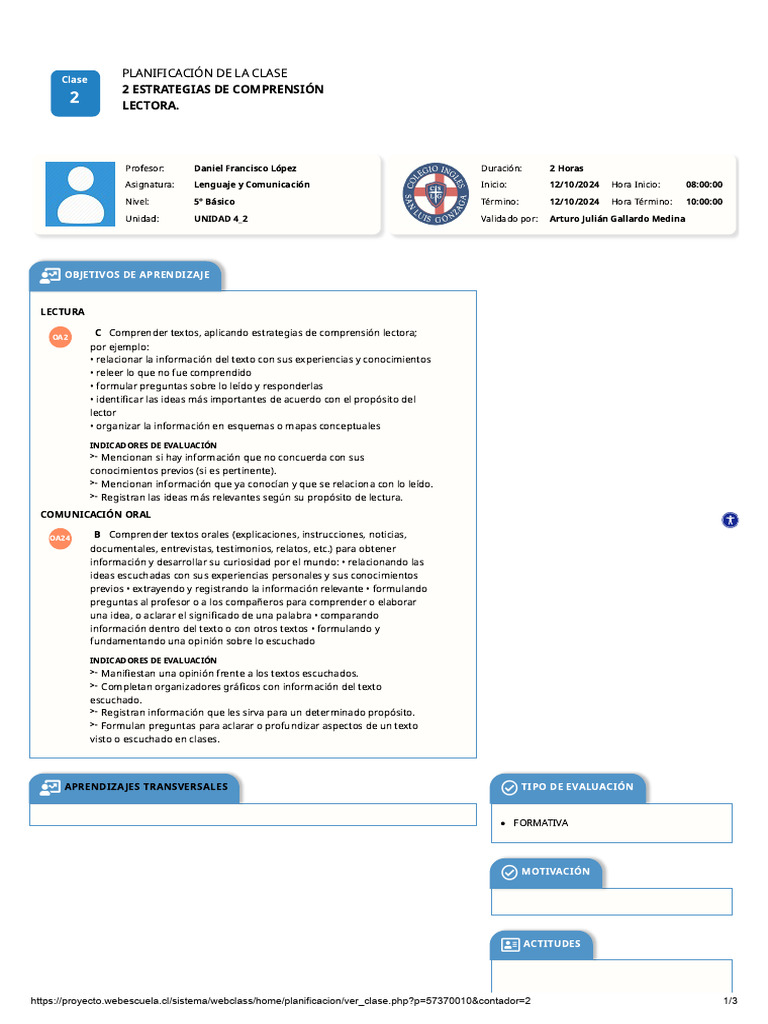 Planif 5to Octubre Clase 2 | PDF | Comprensión lectora | Maestros