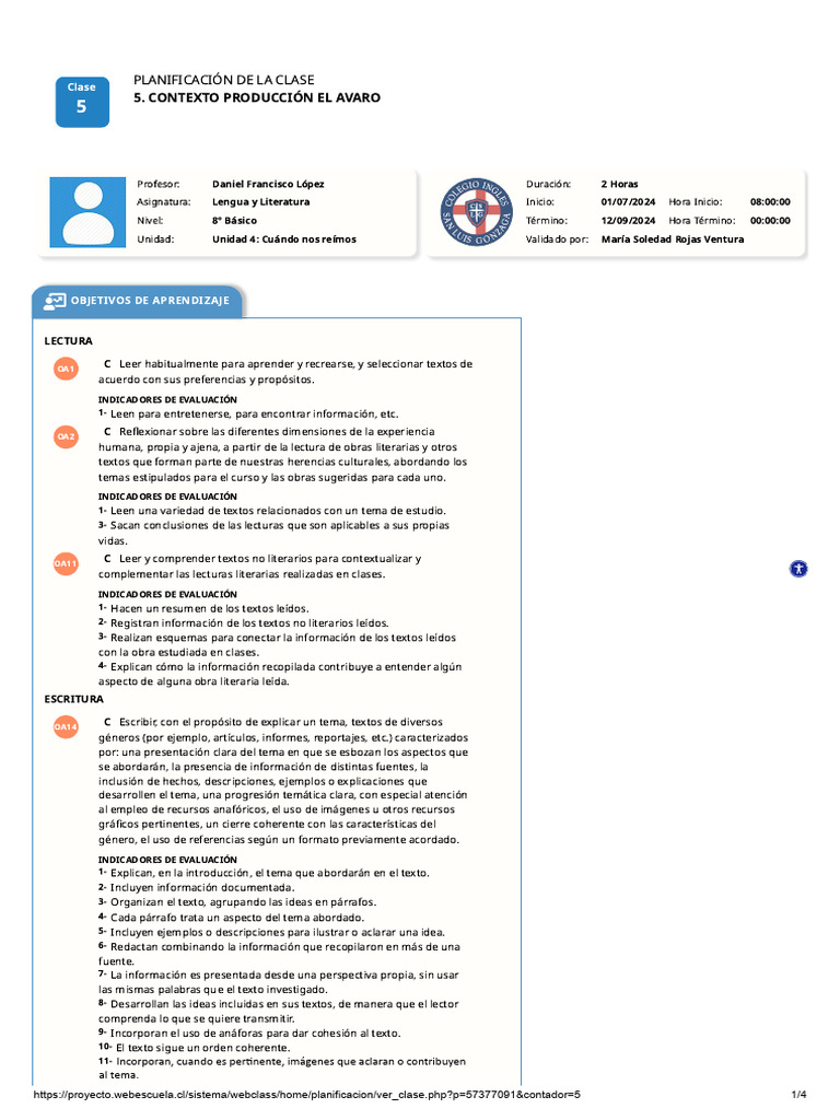 Planif 8vo Octubre Clase 5 | PDF | Evaluación | Molière