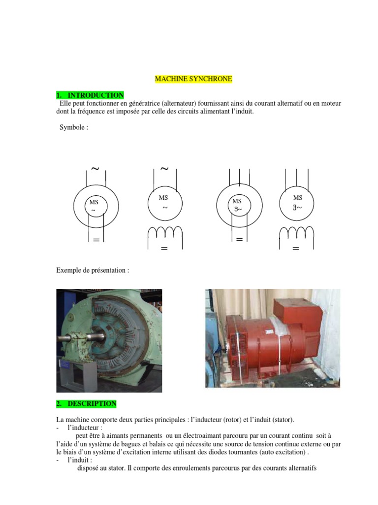 Machine Synchrone Cours Tgm | Générateur électrique | Composant