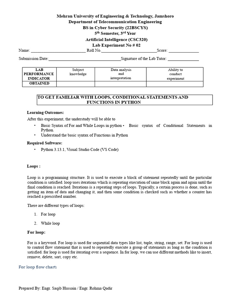 Lab 02 Loops Conditional Statements Functions Pdf Control Flow Python Programming Language