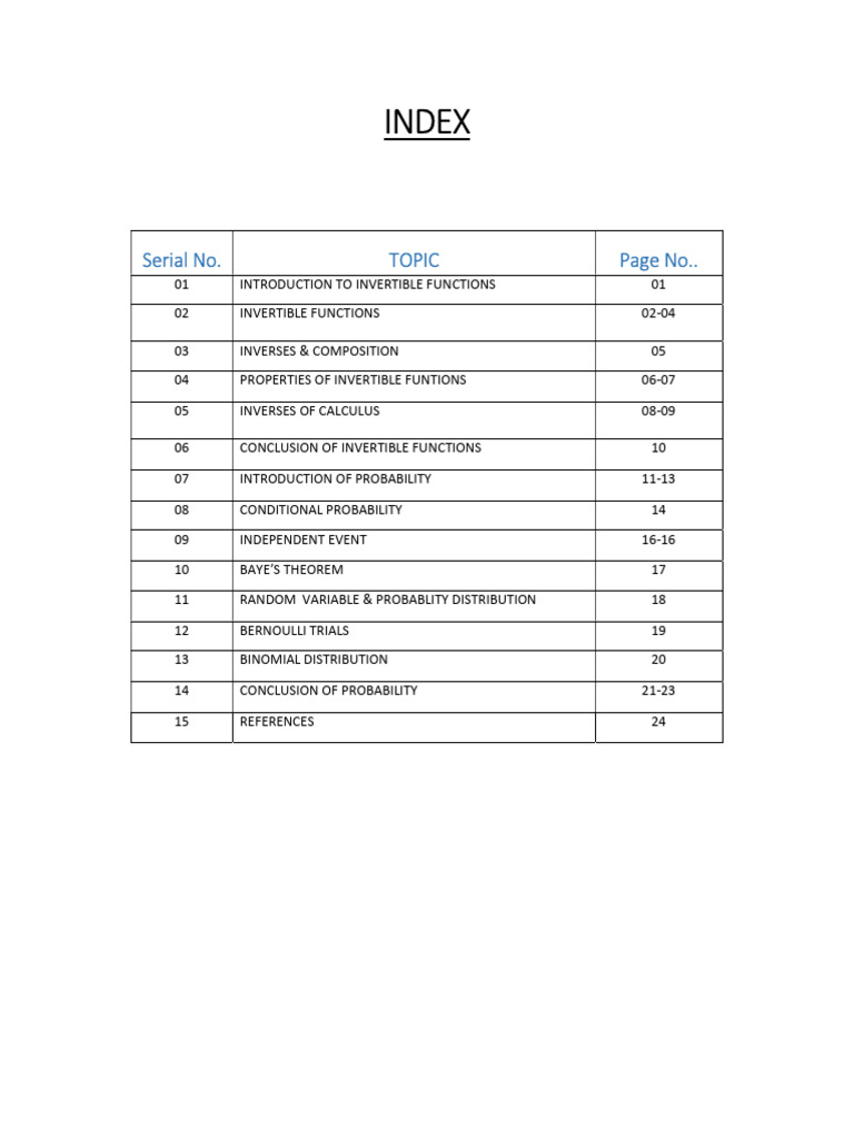 Class 12 Maths Project Index | PDF