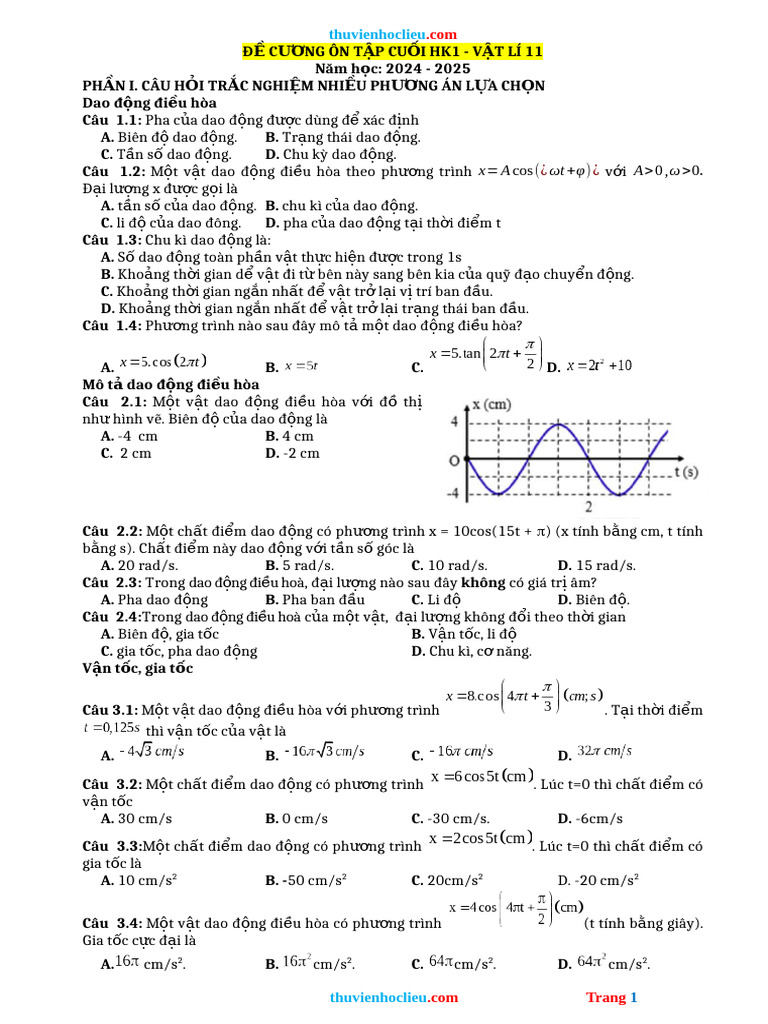 De Cuong On Tap HK1 Vat Li 11 KNTT 24 25 | PDF