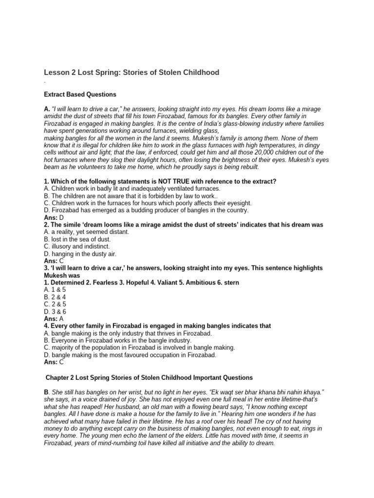 Lesson 2 Lost Spring | PDF | Gender Role | Multiple Choice