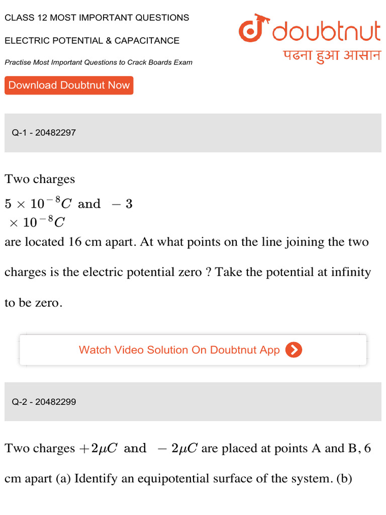 Phy Class 12 Most Important Questions Electric Potential and Capacitance | PDF | Capacitance ...