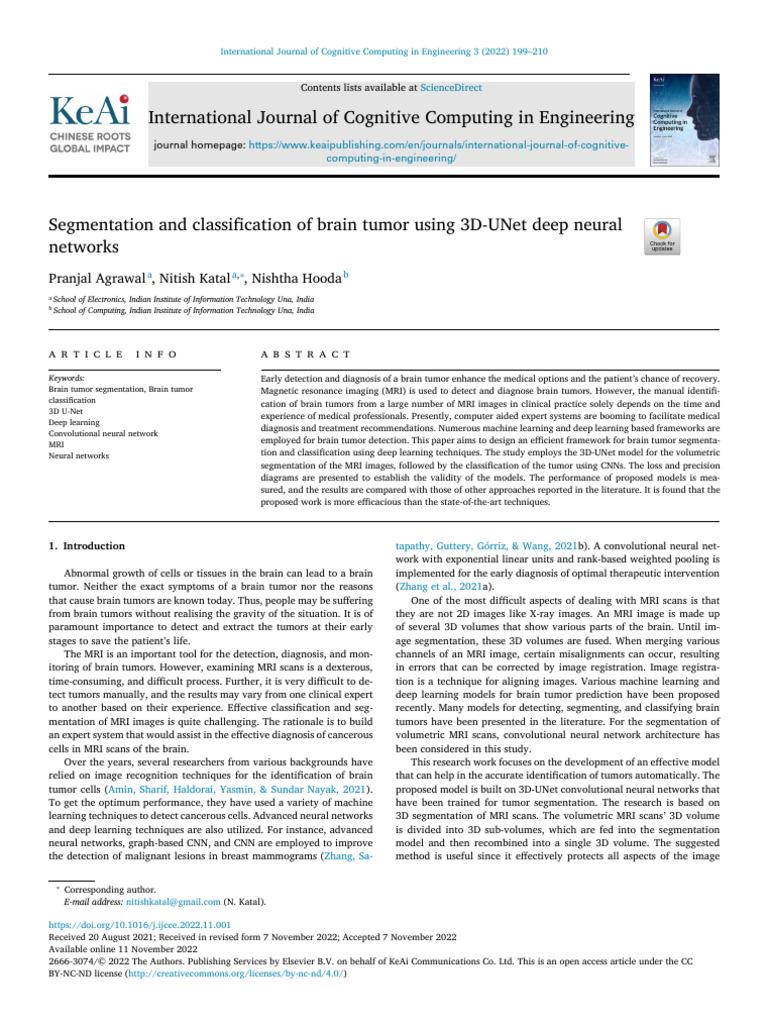 2022 Segmentation and Classification of Brain Tumor Using 3D-UNet Deep Neural Networks | PDF ...