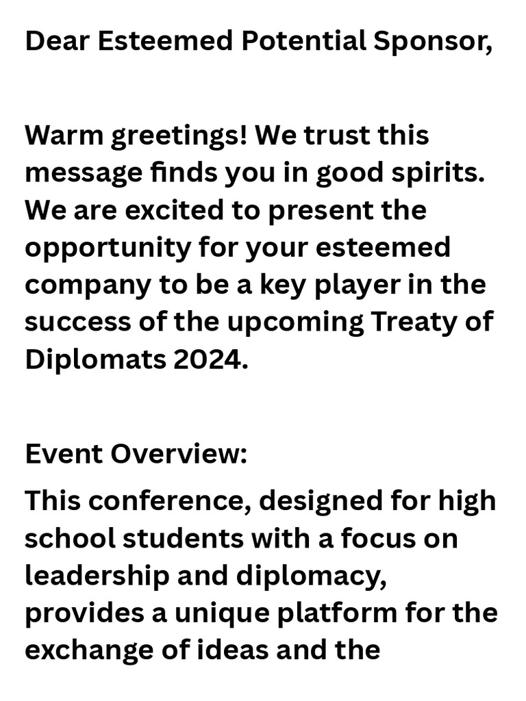 Dear Esteemed Potential Sponsor, (1) | PDF | Global Politics ...