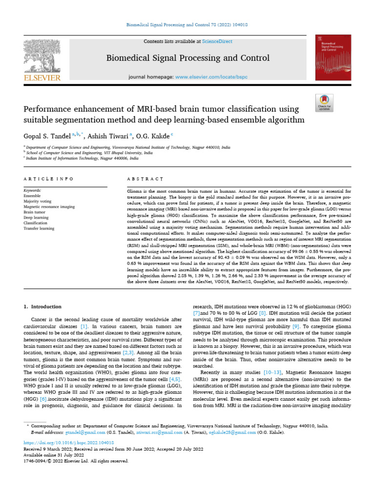 2022 Performance enhancement of MRI-based brain tumor classification ... 2022 Performance enhancement of MRI-based brain tumor classification ...