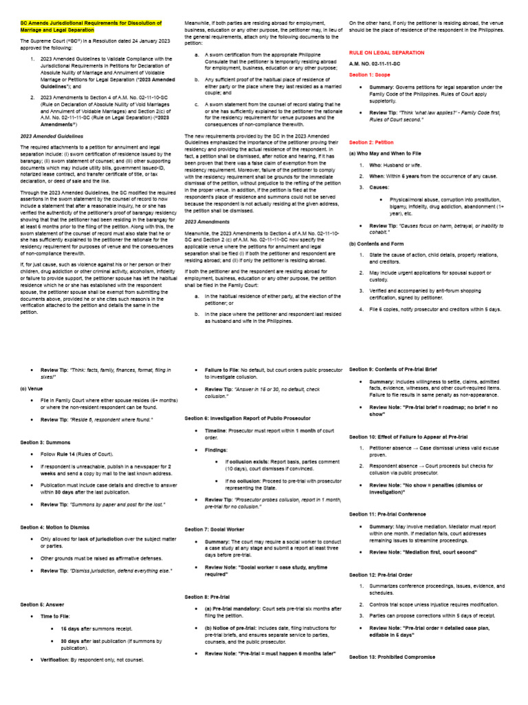 Spec Pro Rule On Legal Separation and Nullity of Marriage | PDF | Annulment | Judgment (Law)