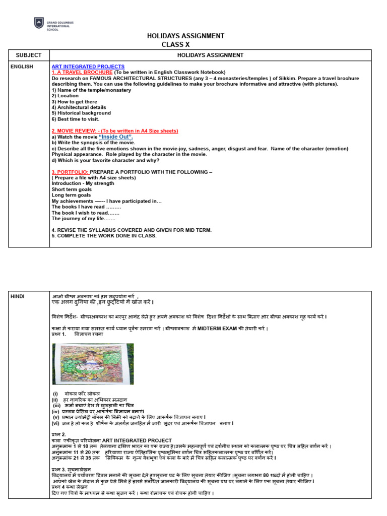 Class X Holiday Assignments Overview | PDF | Sustainability