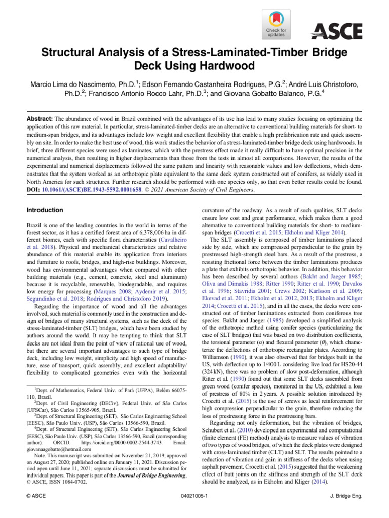Lima Do Nascimento Et Al 2021 Structural Analysis of A Stress Laminated ...