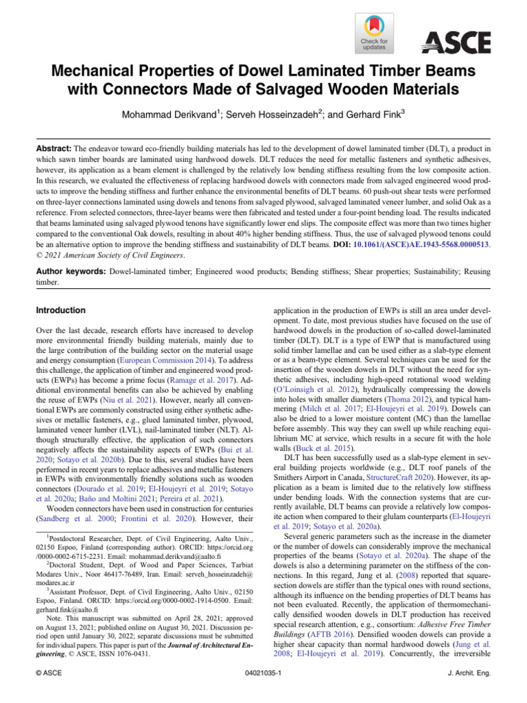 Derikvand Et Al 2021 Mechanical Properties of Dowel Laminated Timber ...