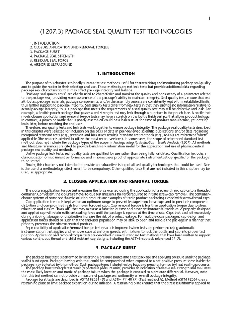 Package Seal Quality Testing Methods | PDF | Ultrasound | Leak