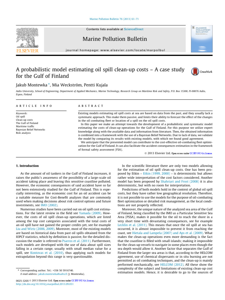 A probabilistic model estimating oil spill clean-up costs â€“ A case study for the Gulf of ...