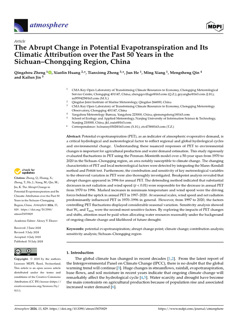 Atmosphere 15 00829 v2 | PDF | Evapotranspiration | Humidity