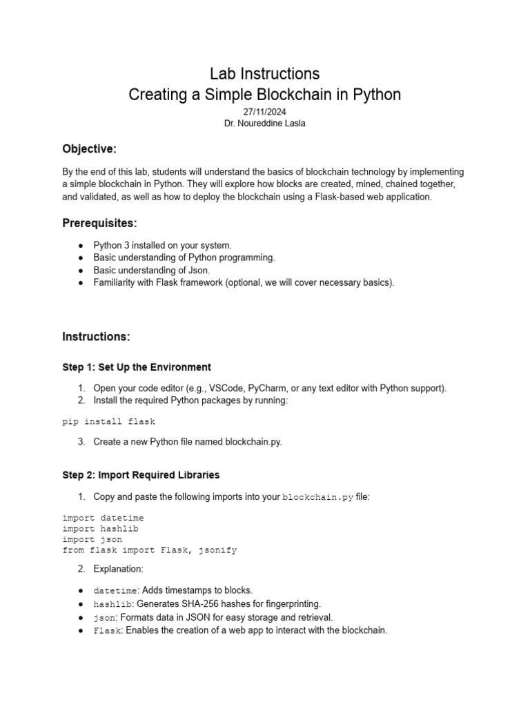 Blockchain Lab Instructions | PDF | Python (Programming Language) | Json