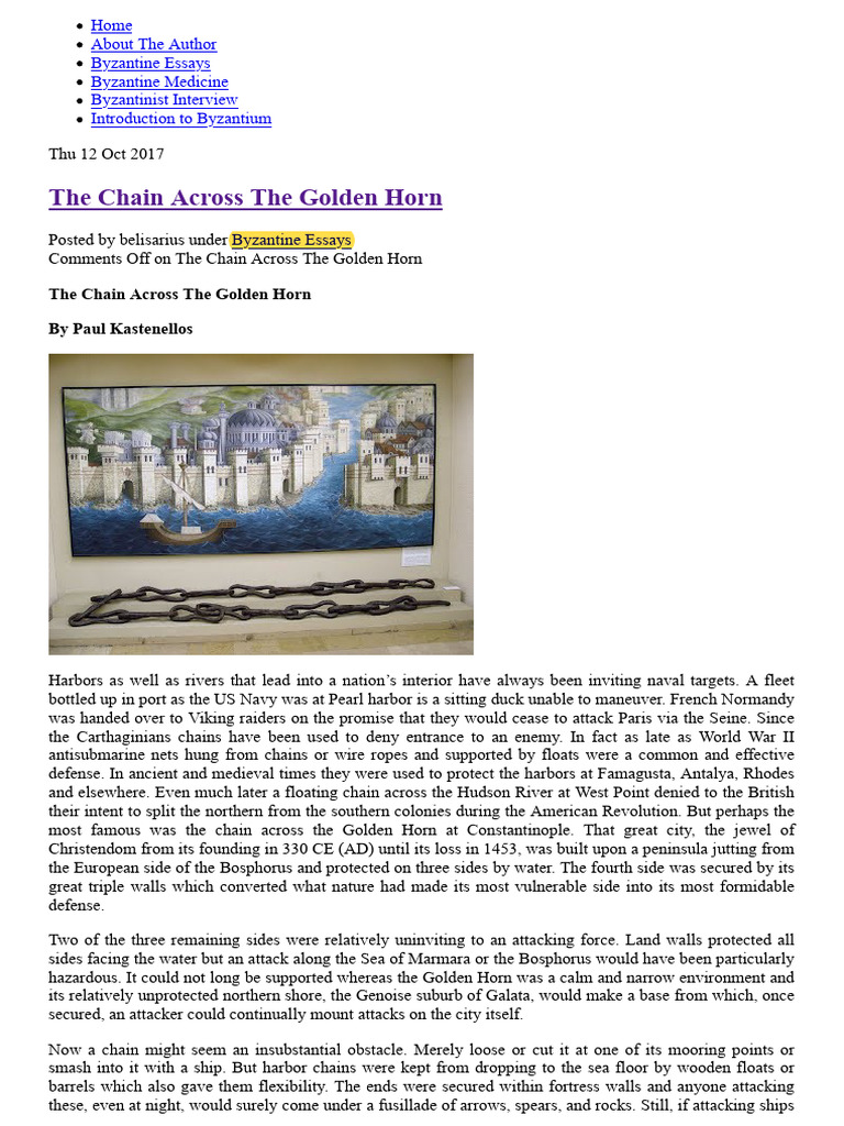 The Chain Across The Golden Horn | PDF | Constantinople | Byzantine Empire