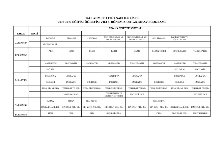 Ortak Sinav - Programi - 2022 - 2023 2.dönem - 2 | PDF