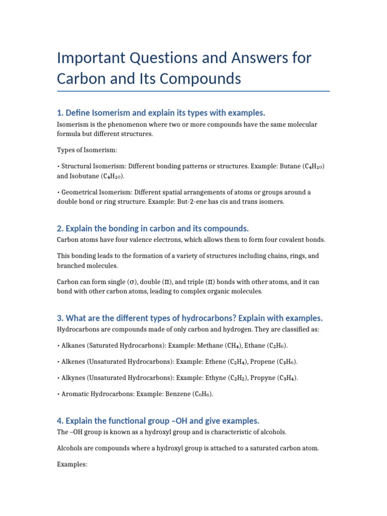 Carbon and Its Compounds Questions Answers | PDF | Alkene | Hydrocarbons