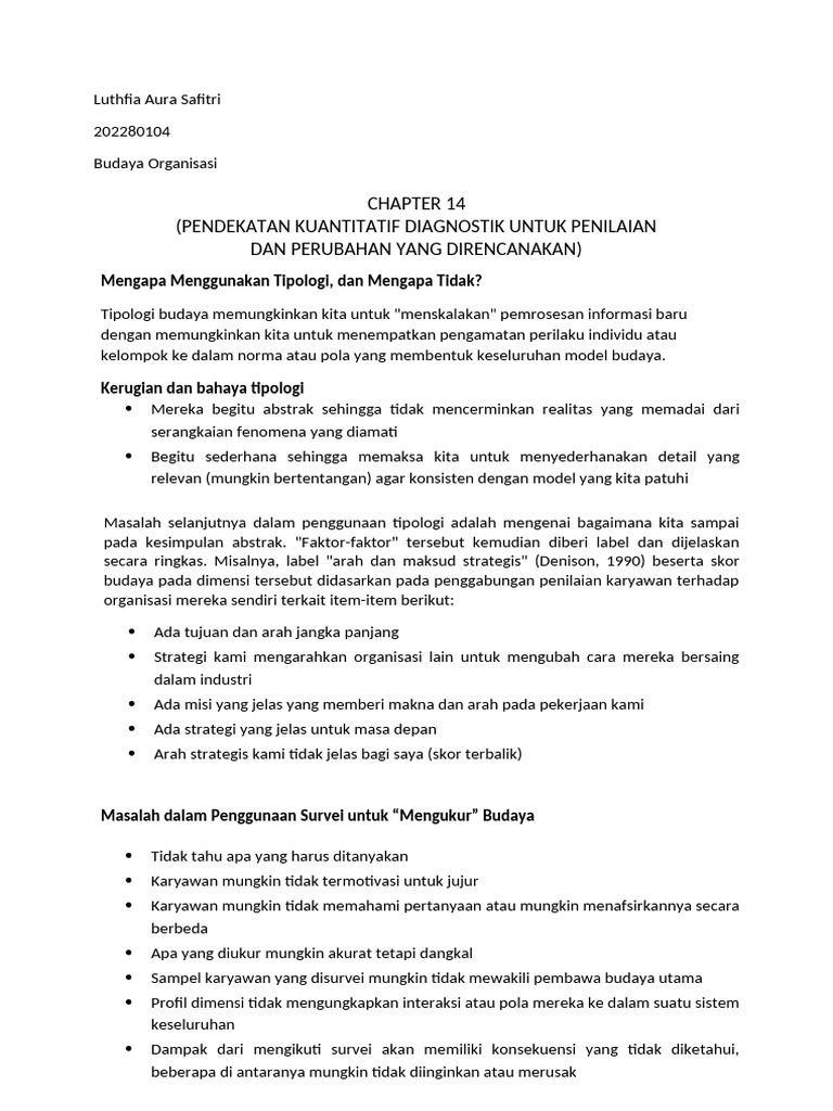 Luthfia Aura Safitri - Resume CH 14 - Budaya Organisasi | PDF