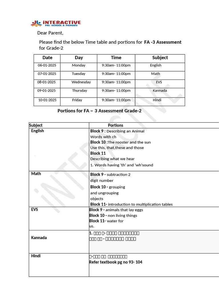FA - 3 Assessment - Grade 2 | PDF